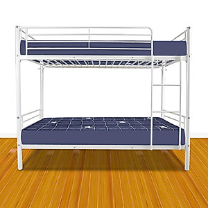 Karl home Bunk Bed Twin Over Twin, Metal Bunk Bed with Built-in Ladder and Safety Guardrail, Space-Saving Twin Bunk Beds for Kids, Teens & Adults, No Box Spring Needed, White