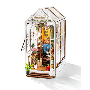 Rolife DIY Book Nook Kit Wooden 3D Puzzle Bookends 9.5" Garden House Miniature Kit with LED Bookshelf Decor Arts and Crafts for Adults Family Project Hobby Creative Gifts for Girls Boys Christmas