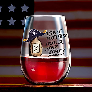 Patriots Cave Is Not Happy Hour Any Time? Pirate | Funny Novelty Stemless Wine And Beer Tumbler 15 oz. | Mega Pint | Justice For Johnny Anti Amber Mug | Johnny Depp Mug For Captain Jack Sparrow Fans