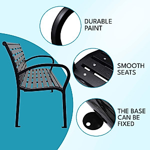 FunMay Patio Bench, Black Steel and WPC, Durable Outdoor Seating