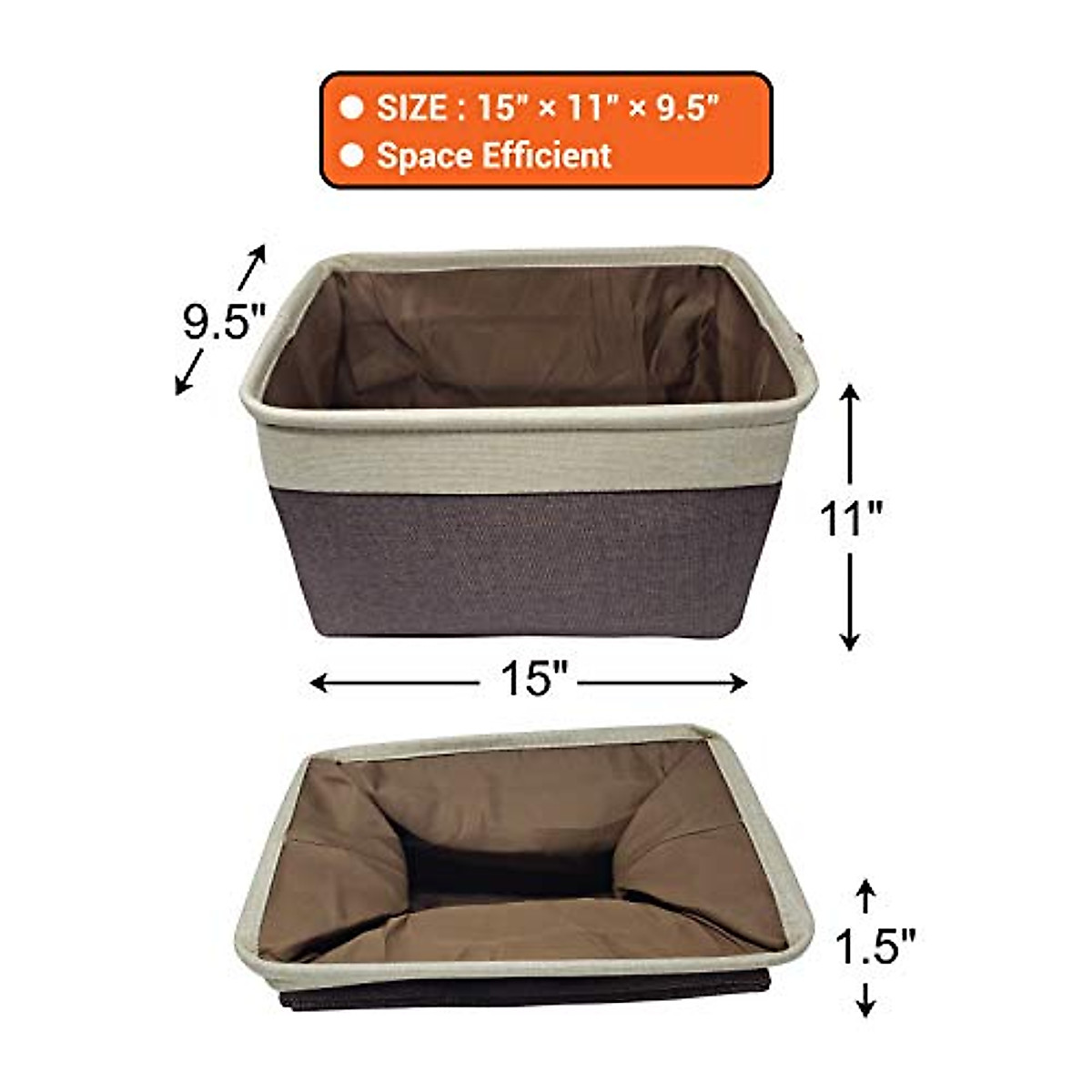 KadoPam Large Foldable Storage Baskets - Strong Organizing Cubes with Cardboard Insert - Fabric Bin Organizers for Home, Office, Work, Laundry Room - Lightweight & Collapsible - 15x11x9.5", Set of 3