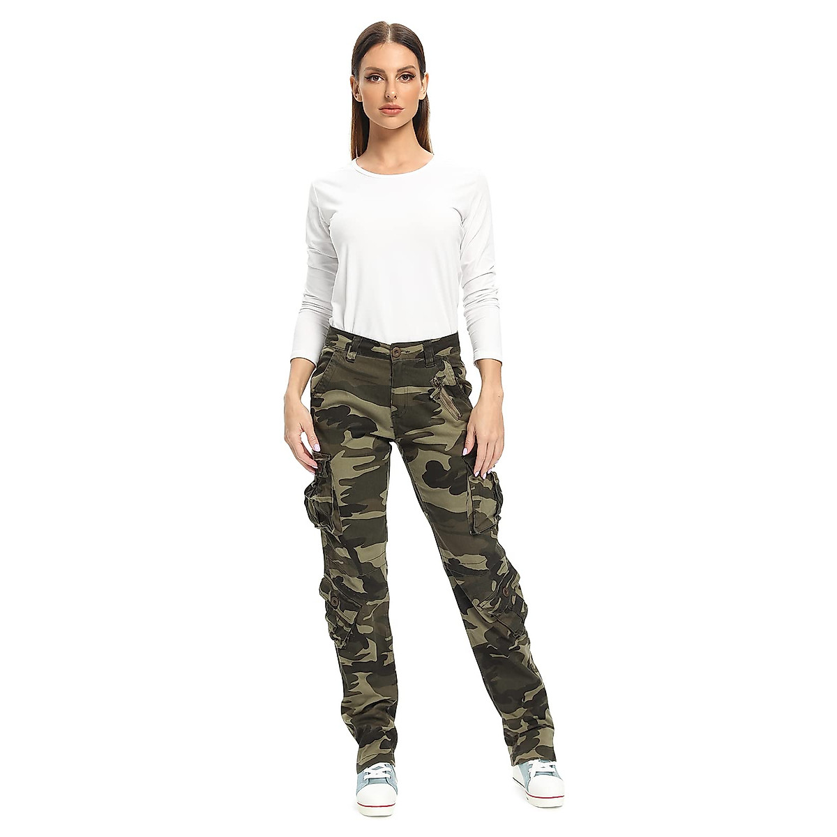 Women's Cotton Casual Military Army Cargo Combat Work Pants with 8 Pocket Camo 169-16