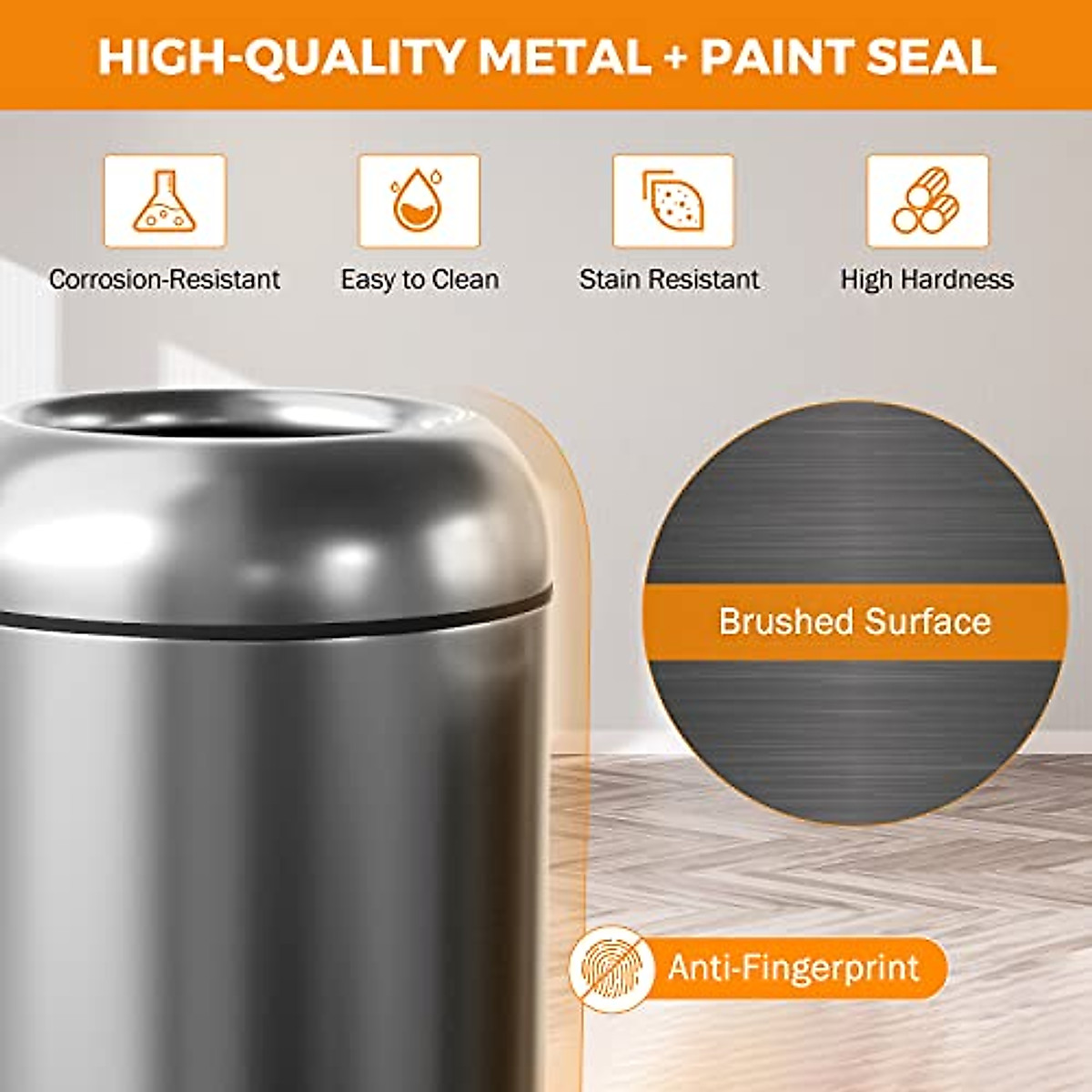 BEAMNOVA Bundle Black 15 x 31.5 in + Matte Black 15.8 * 35.5 in Commercial Stainless Steel Trash Can with Lid Garbage Enclosure Inside Barrel Heavy Duty Waste Container