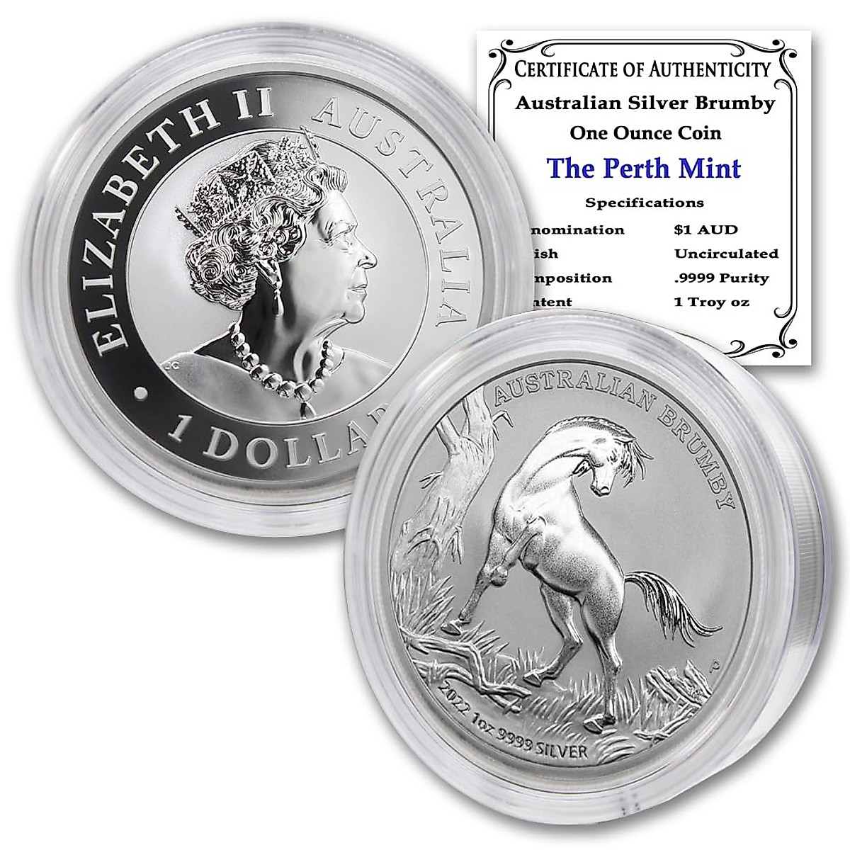 2022 P 1 oz Silver Australian Brumby Horse Brilliant Uncirculated (in Capsule) with a Certificate of Authenticity $1 Seller BU