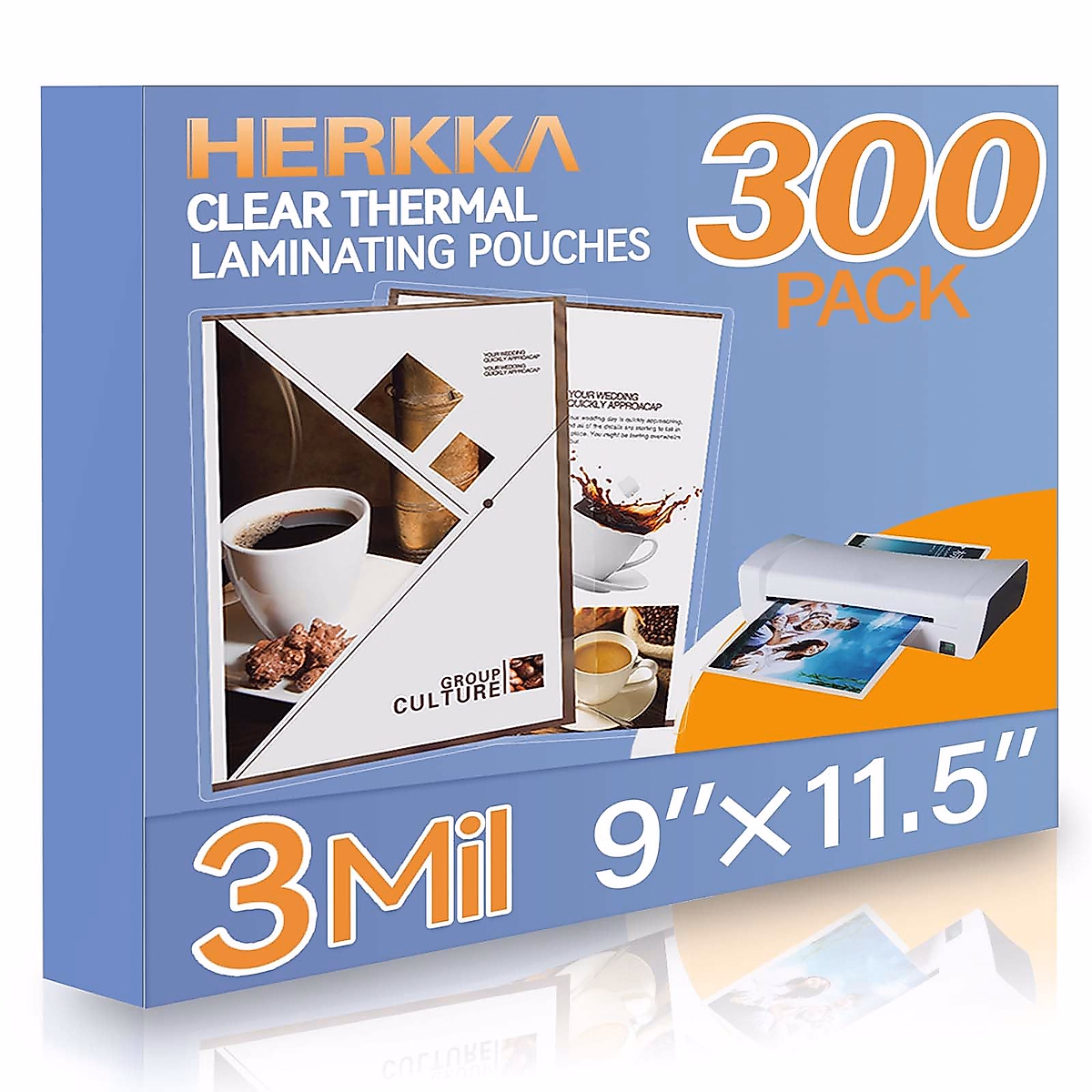 HERKKA 300 Pack Laminating Sheets, Holds 8.5 x 11 Inch Sheets, 3 Mil Clear Thermal Laminating Pouches 9 x 11.5 Inch Lamination Sheet Paper for Laminator, Round Corner Letter Size