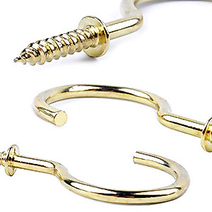 BronaGrand 20 Pieces Screw in Ceiling Hooks,2.8 inches Metal Cup Hook Hangers for Hanging Plants,Kitchen (Gold)