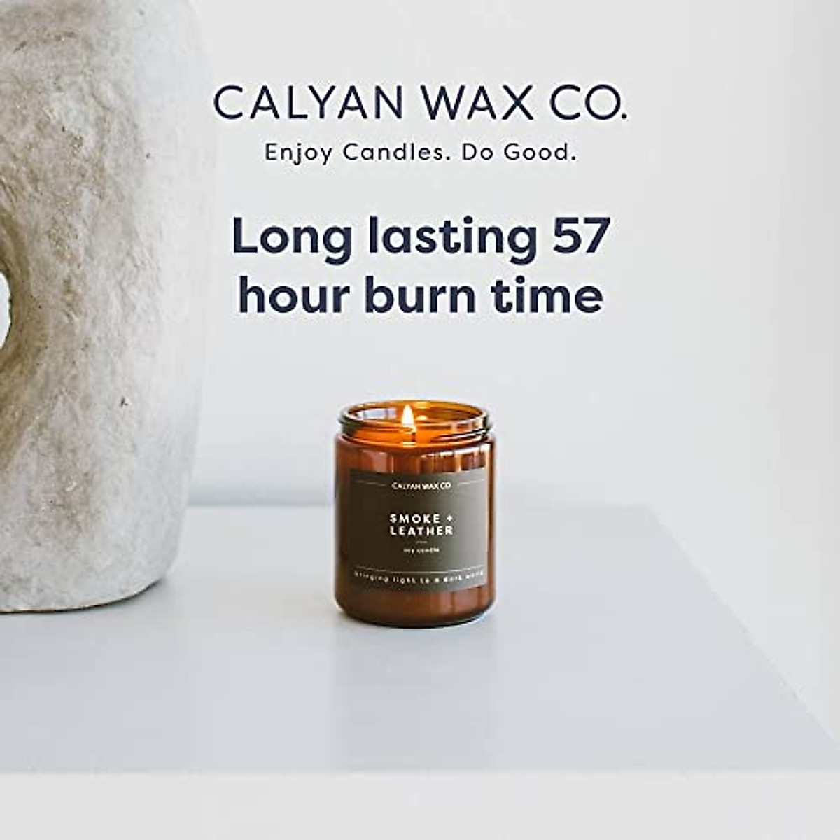 Calyan Wax Soy Wax Candle, Cedar & Tobacco Scented Candle for The Home | Premium Candle with Essential Oils | 7.2 oz 57 Hour Burn | Soy Candle in Amber Glass Jar | Aromatherapy, Gift
