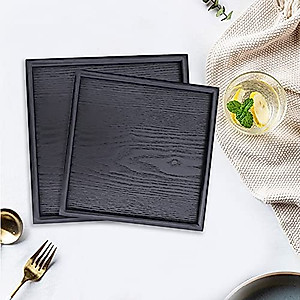Solid Wood Serving Tray, Square Non-Slip Tea Coffee Snack Plate, Serving Tray with Raised Edges, for Home Kitchen Restaurant(11.8x11.8 inch, Black)