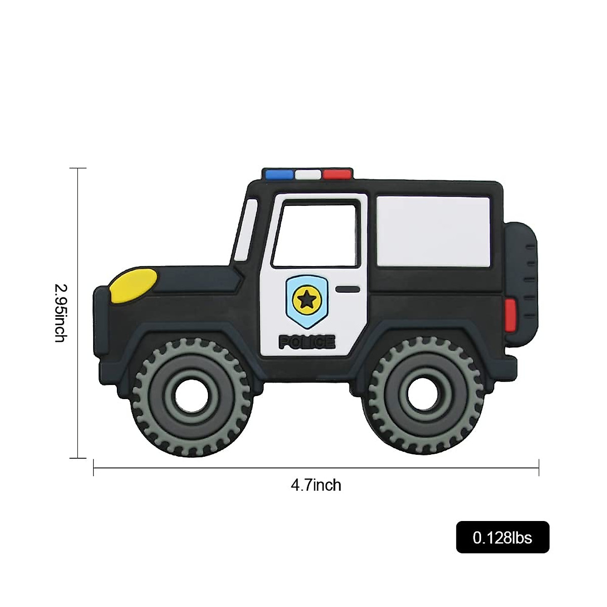 AmazingM Car Series Baby Teething Toys,Food Grade Silicone Chew Teether for 3 Months+ Infant Boy and Girl,Toddler Sensory Chewing Teether,BPA Free. (Police Car, Black)