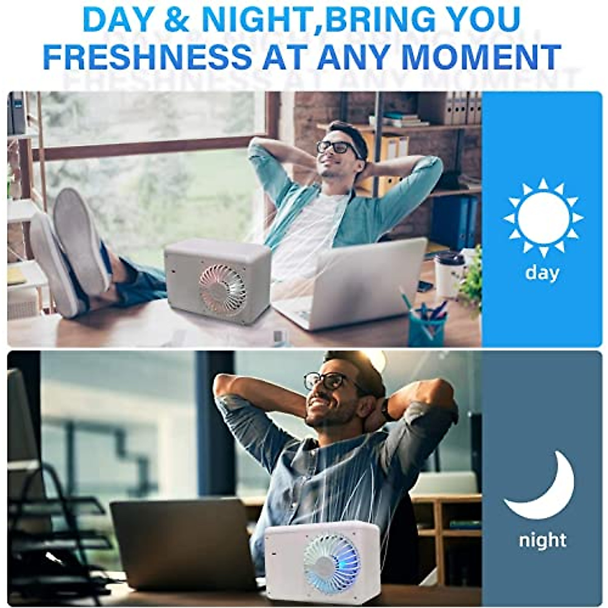 CXhome Portable Air Conditioner Fan Evaporative Air Cooler 3-in-1 Air Humidifier 3 Speeds & RGB Gradient Colour USB Retro Radio Style for Room Office Travel