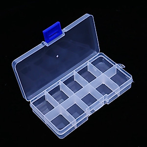 UTENEW Plastic Jewelry Organizer Box Clear Storage Bead Case for Little Crafts/Arts 2 Pack Container with 10 Grids, Small