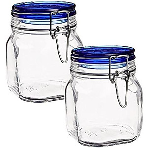 Bormioli Rocco Fido Collection, 2 Pack, 25¼ Oz. Food Storage Glass Jars, Airtight Rubber Seal & Glass Lid, With Stainless Wire Clamp, Made In Italy.