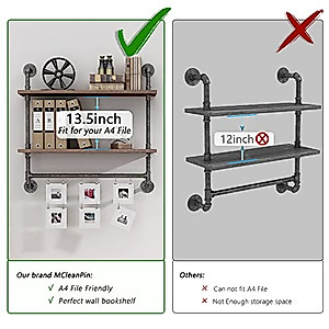 MCleanPin Industrial Pipe Shelves Wall Mount Bathroom Shelf with Towel bar Floating Shelf 2-Tiers 24 in, DIY Open Bookshelves,Metal Towel Rack Bookcase, Real Wood Storage Shelving