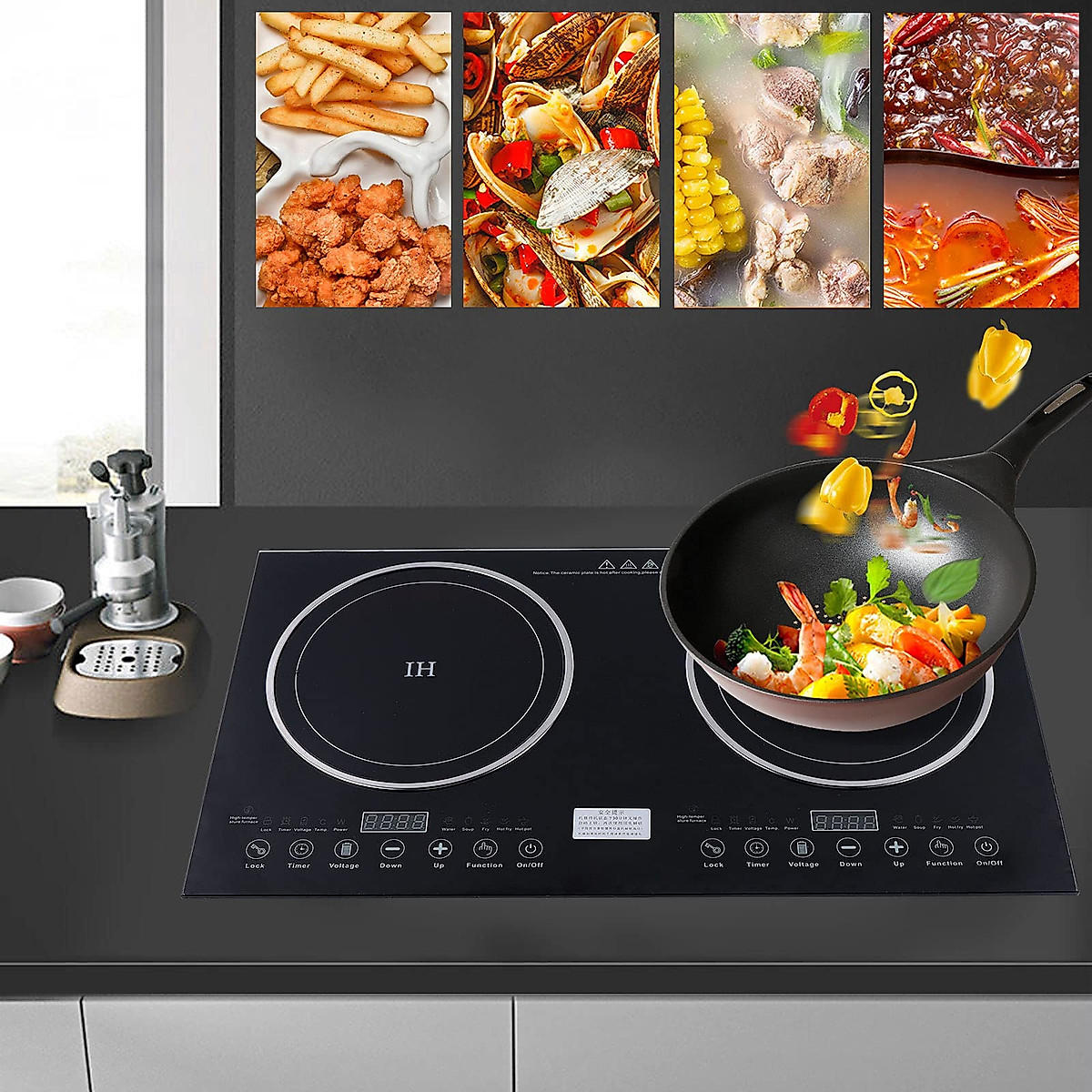 1200W+1400W Double Induction Cooktop, Portable Electric Induction Cooker and Ceramic-Cooker, Commercial Induction Cooktop, Hot Plate Countertop Burner, Electric Hot Plate with Sensor Touch