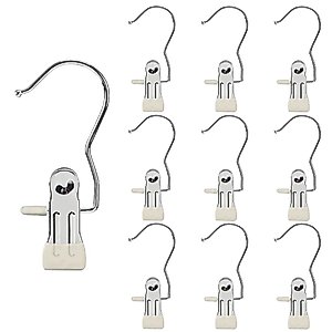 Hangers Clips,Stainless Hooks for Closet Hooks,Laundry Hanging Hooks,Travel Portable Clothes,Boot Tall Towel Hats Socks Pants and Bras (10, Rice-White)