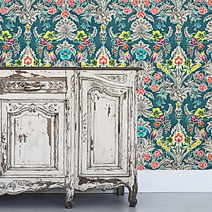 NuWallpaper NU3037 Summer Love Teal Peel & Stick Wallpaper, Multicolor