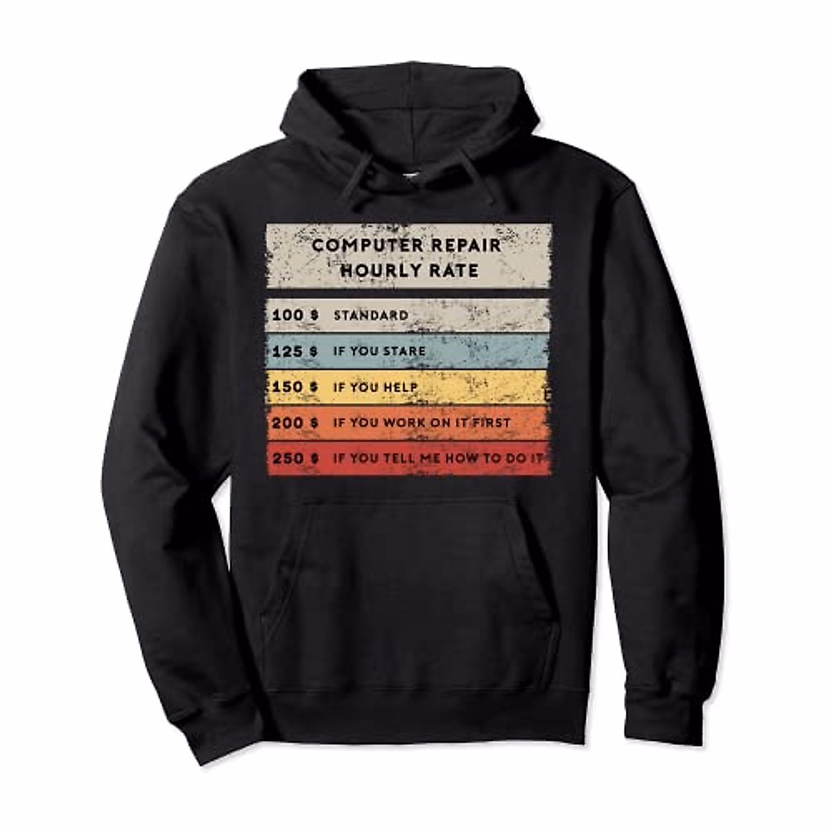 Computer Repair Hourly Rate Vintage Tech Guy IT Support Geek Pullover Hoodie