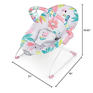 Bright Starts Baby Bouncer Soothing Vibrations Infant Seat - Removable-Toy Bar, Nonslip Feet, 0-6 Months Up to 20 lbs (Flamingo Vibes, Pink)