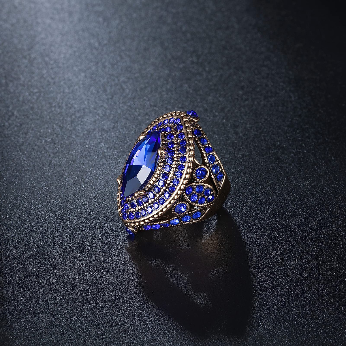 CKHAO Women Ring - Big Size Antique Gold Plated Turkish Style Blue Gemstone Vintage Ring Women Jewelry J0769BLUE (7)