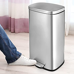 Arlopu 8 Gallon Step Trash Can, Stainless Steel Garbage Bin, Soft-Close Rubbish Bin with Removable Plastic Inner Bucket, Fingerprint-Proof, Lid Dustbin, Suit for Kitchen Home Office (30L,Silver)