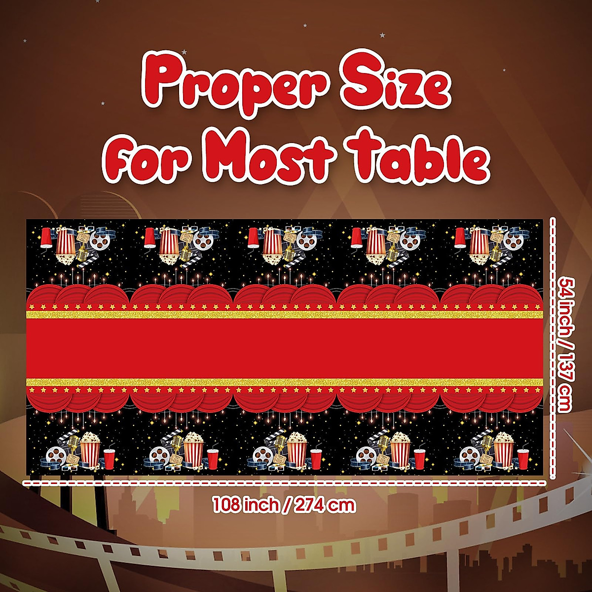 3 Pieces Movie Night Tablecloth Plastic Movie Theme Table Covers Movie Theater Table Cloth for Movie Night Party Supplies Movie Theme Red Carpet Birthday Party Decor, 54 x 108 Inch
