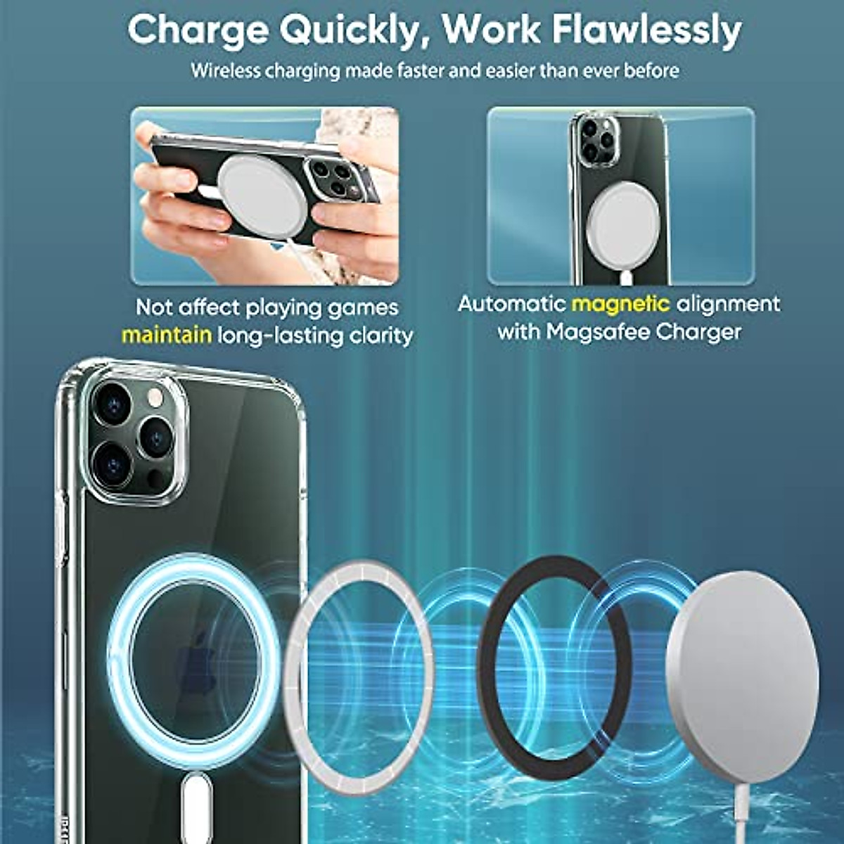 HVDI Clear Magnetic Case for iPhone 11 Pro Max with Mag-Safe Wireless Charging,Soft Silicone TPU Bumper Cover,Thin Slim Fit Hard Back Shockproof Anti-Yellow Protective Case for iPhone 11 Pro Max 6.5In