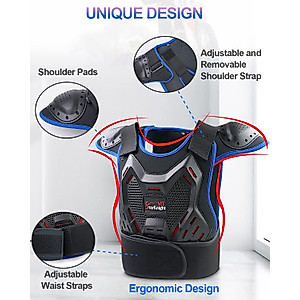 StarknightMT Kids Motorcycle Armor Suit Dirt Bike Gear， Youth Motocross Riding Protector with Knee Elbow Arm Shoulder Protection Pad for Cycling Off-Road Riding Skiing Skating (Blue)