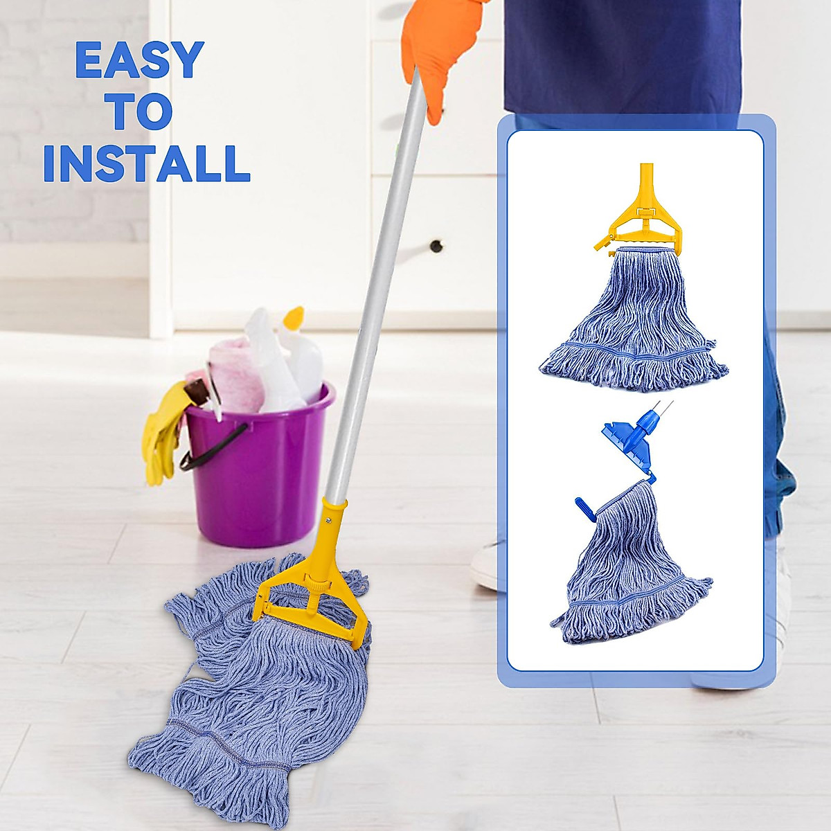 Commercial Heavy Duty Mop Heads Replacement for Rubbermaid: 6 Packs Industrial Wet Mop Head for Floor Cleaning - Cotton Commercial Products Wet Mop Refills