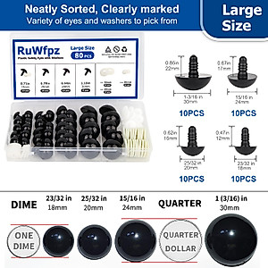 Large Safety Eyes for Amigurumi Crochet 18-30mm - RuWfpz 4 Sizes Stuffed Animal Eyes with Washers, 80Pcs Black Plastic Crochet Safety Eyes for Crafts Doll Bear Plush Animal