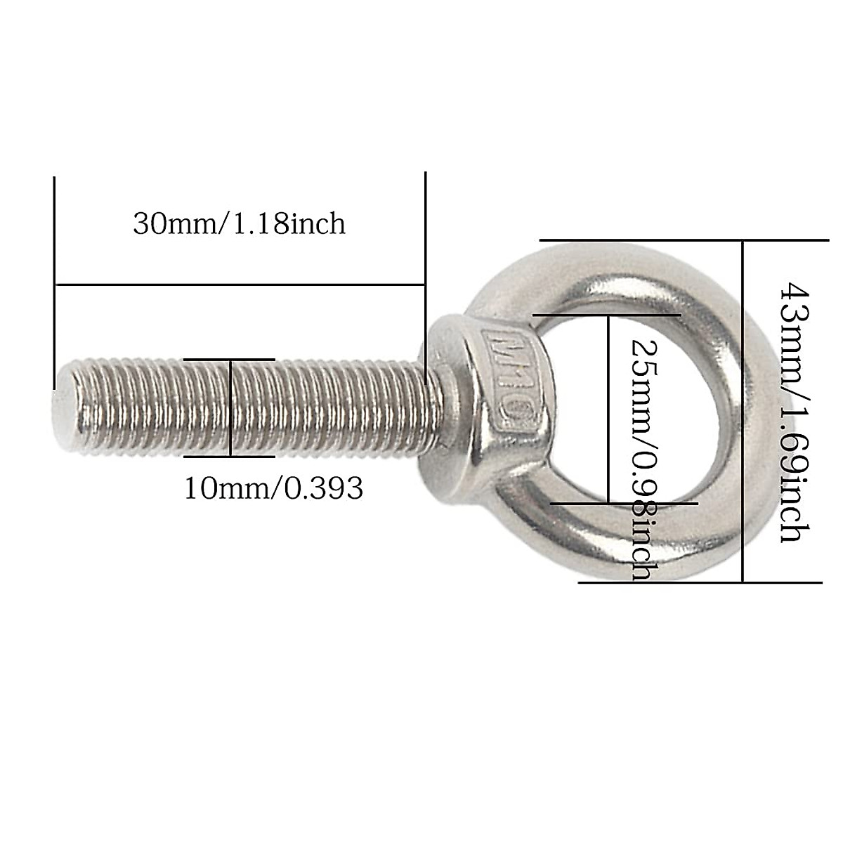 HYXXYY Shoulder Eye Bolt, M10 304 Stainless Steel Eye Bolts 3/8"x1.18" Eye Bolts Heavy Duty Screw Bolt with Washer and Nuts Set Muti-Function for Indoor Outdoor, 10mm x 30mm, 4 Pack