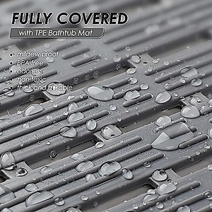 WELTRXE Bath Tub Shower Mat Non Slip Bathtub Mats for Bathroom Shower Floor Mat Dark Grey Soft TPE Bath Mats for Tub/Shower, 27"x15.7" Anti Slip Shower Mat Washable with Drain Hole and Suction Cups