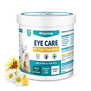 Woyamay Eye Wipes for Dogs & Cats - 200 Count Cat Dog Eye Wipes Tear Stain Remover, Presoaked & Textured Eye & Face Wipes, Extra Large Eye Wipes Gently Remove Eye Debris, Discharge, Mucus Secretions