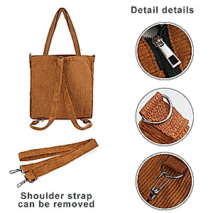 WULIQIUQIU Corduroy Crossbody Bag for Women Convertible Backpack Over The Shoulder Tote Purse Student Fashion Handbag Brown