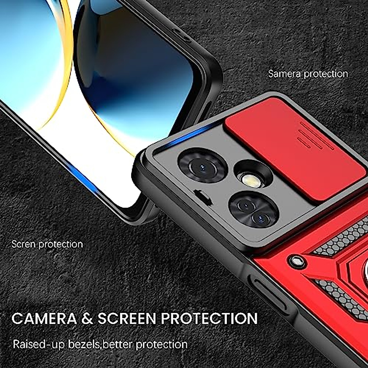 Dretal for OnePlus Nord N30 5G Case, with Stand Kickstand Ring and Camera Cover with Tempered Glass Screen Protector, Military Grade Shockproof Protective Cover for OnePlus N30 5G(Red)