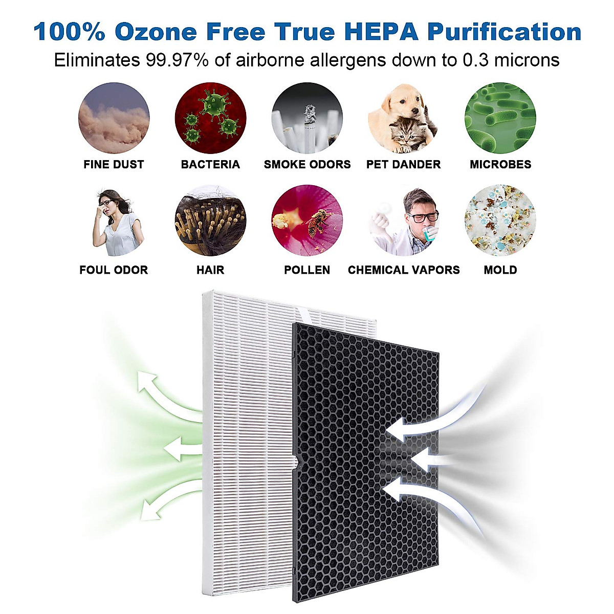 Flintar 116130 True HEPA Replacement Filter H, Compatible with Winix 5500-2 Air Purifier, Premium H13 Grade True HEPA and Washable Advanced Carbon Filter, Part # 116130, H Filter, 2-Pack