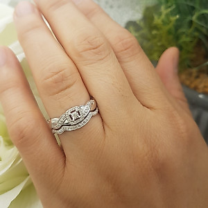 Dazzlingrock Collection 0.30 Carat (ctw) Sterling Silver Round Diamond Ladies Swirl Bridal Engagement Ring Set 1/3 CT, Size 7.5