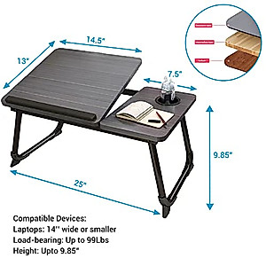 CloudTrip Laptop Desk for Bed or Couch, Lap Desk, Woking in Bed Desk, Home Office Desks, Breakfast Tray, Desk with Cup Holder, Watching Movies in Bed, Laptop Stand for Bed, Fordable Legs Desk (Black)