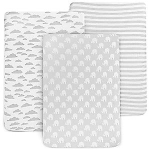 Pack n Play Sheets – Premium Pack and Play Sheets 4 Pack – 100% Super Soft Jersey Knit Cotton Playard Mattress Sheets – Portable Playpen Fitted Play Yard Mini Crib Sheet For Boy & Girl (24 x 38 x 5)