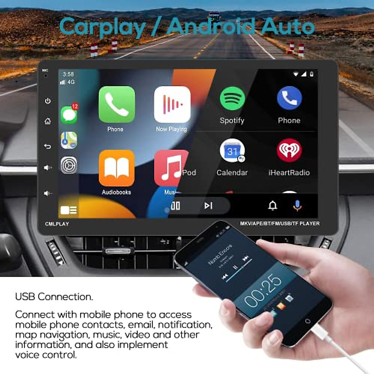 Single Din Car Stereo Single Din Apple Carplay 100ft Led Strip Lights