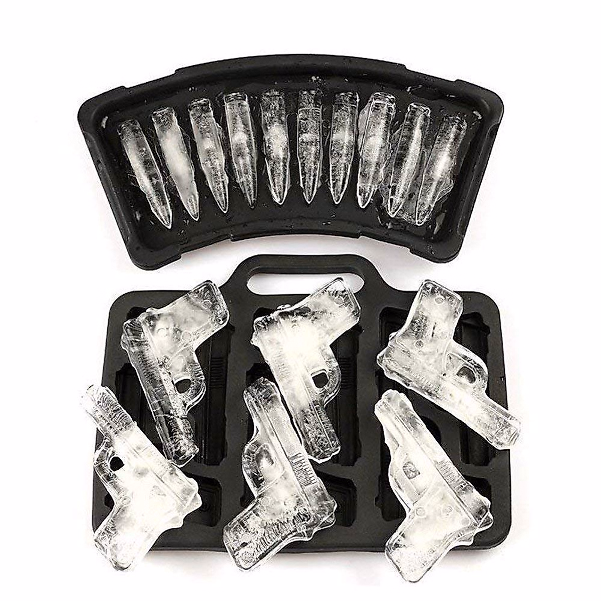 MoldFun 2-Pack Handgun and Bullet Ice Cube Trays Set - Cool TPR Pistol and AK47 Bullet Maker Molds for Whiskey Cocktails Ice Cubes, Chocolates, Jello Shots
