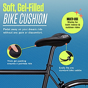 KT-Sports Exercise Bike Seat Cushion Comfort Gel Bike Seat Cover Padded Seat Covers for Bikes with Anti-Slip Design and Drawstring, Comfy Soft Mountain Road Bike Accessories for Men and Women