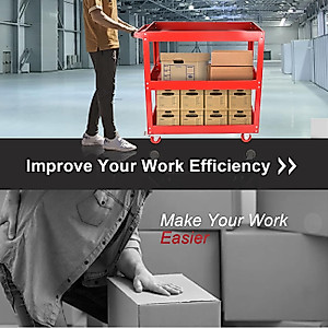 LFGUD 3-Tier Commercial Utility Cart with Brake Wheels, Sturdy Steel Construction, 110 lbs Capacity, Red