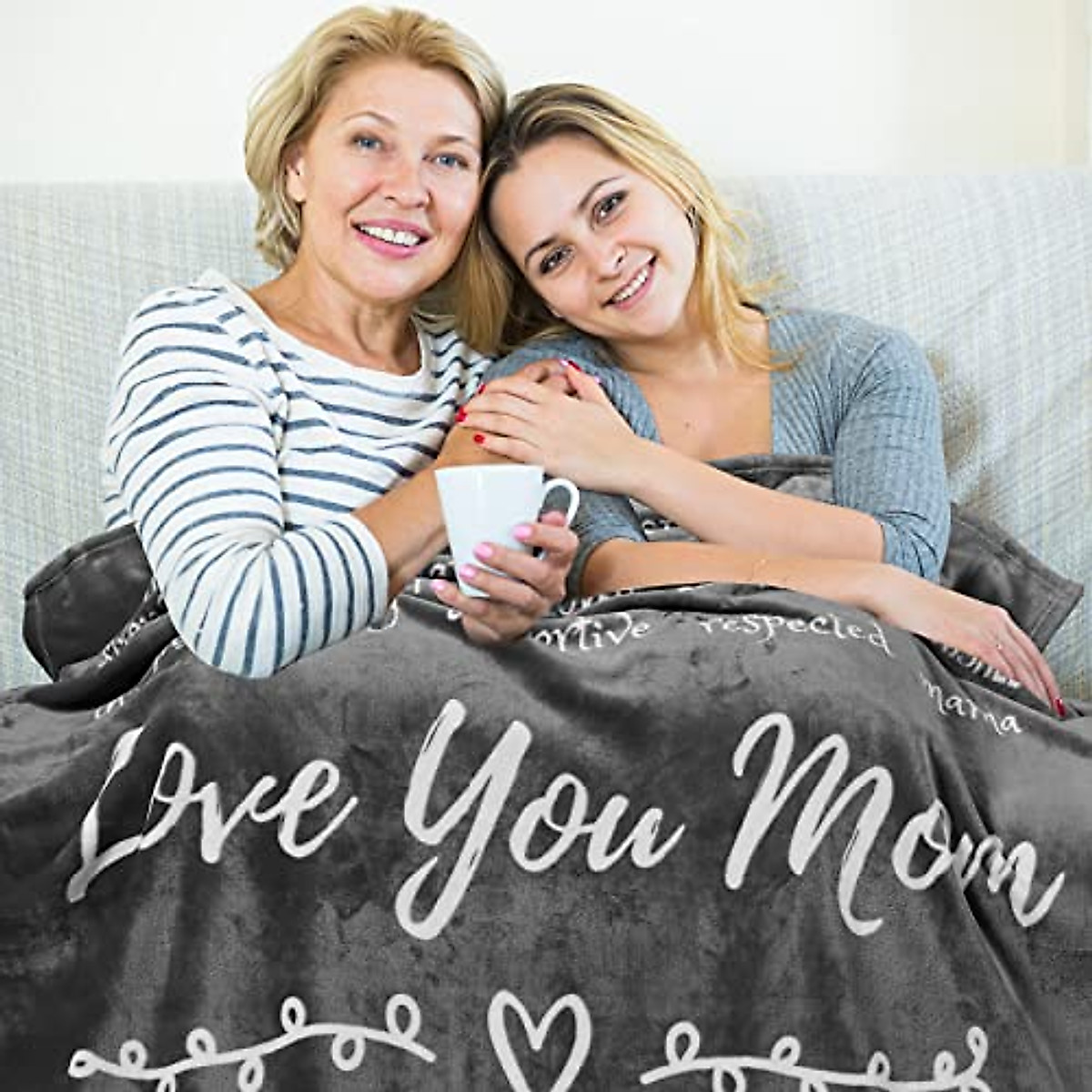 Mom Blanket, Mom Birthday Gifts, Mothers Day Gifts from Daughter or Son, Snuggly Soft Cozy Throw Blankets Filled with Gratitude, Mom Gifts, Mothers Day Blanket 60x50 Inches (Grey, Fleece)