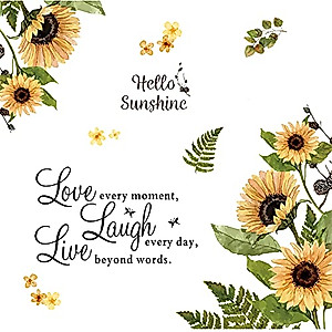 Sunflower 3D Yellow Flower Wall Stickers Decals, Removable Laugh Flowers Butterfly Wallpaper Decor, DIY Art Mural for Kids Room Nursery Classroom Bedroom Home Decoration