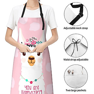 Echoserein Cute Llama Alpaca Apron Adjustable Bib Aprons With 2 Pockets For Men Women Chef Waterproof Decorative For Kitchen Cooking Bbq Grilling