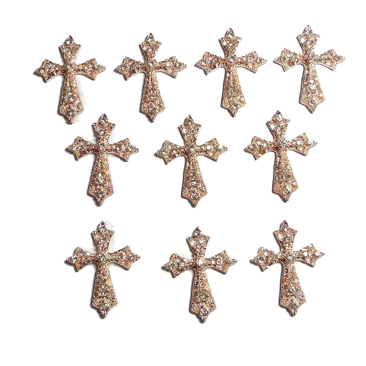 10pcs Rose Gold Diamante Rhinestone Cross Embellishments Flat Back Crystal with Sparkly Grade A Rhinestones