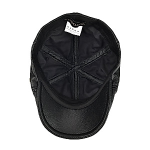 VOBOOM Lambskin Leather Ivy Caps Newsboy Hat 6 Panel Cabbie Beret Hat (7 1/4, Black)