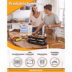 Saenchue 2-Person Raclette Table Grill - Indoor Non-stick Electric Grill Griddle - Series Connection Contact Grill up to 4 Grills, 2 Paddles Included, 2 Packs, BC-02