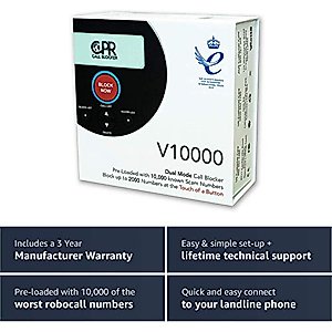 CPR V10000 - Landline Phone Call Blocker with Dual Mode Protection. Pre-Loaded with 10,000 Known Robocall Scam Numbers - Block a Further 2,000 Numbers at a Touch of a Button
