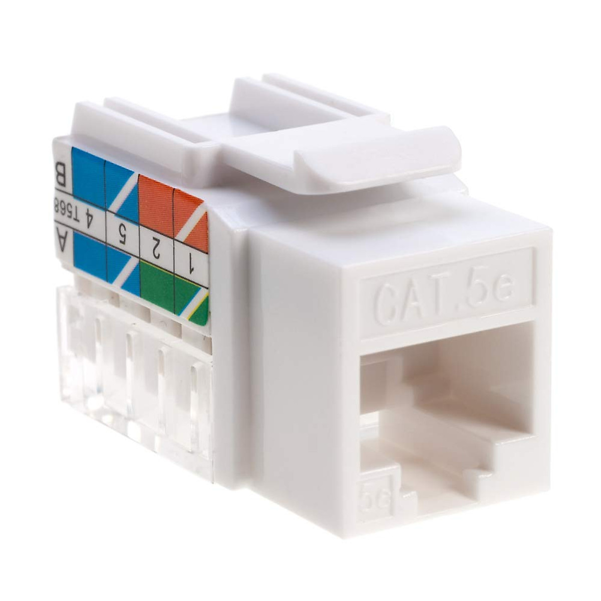 SATMAXIMUM Cat5e Keystone Ethernet Wall Jack Punch Down UTP 45-Degree (Easier Termination Than 90-Degree), RJ45 Slim Profile Speed Termination White 45° Angled (50 Pack)